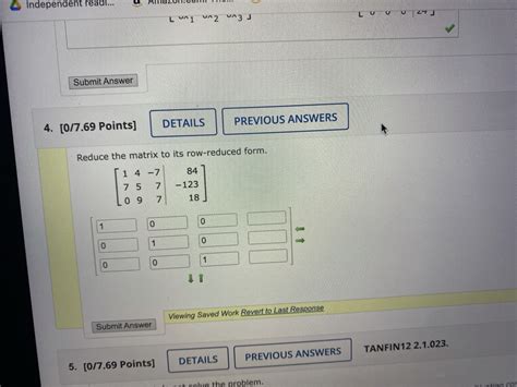 Solved Points Reduce The Matrix To Its Row Reduced Chegg Com