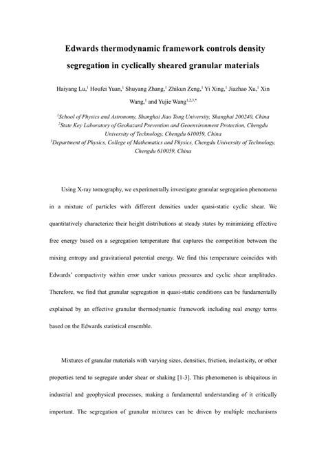Pdf Edwards Thermodynamic Framework Controls Density Segregation In