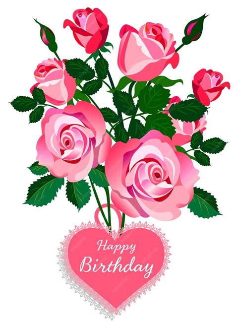 Premium Vector Happy Birthday Card Pink Roses