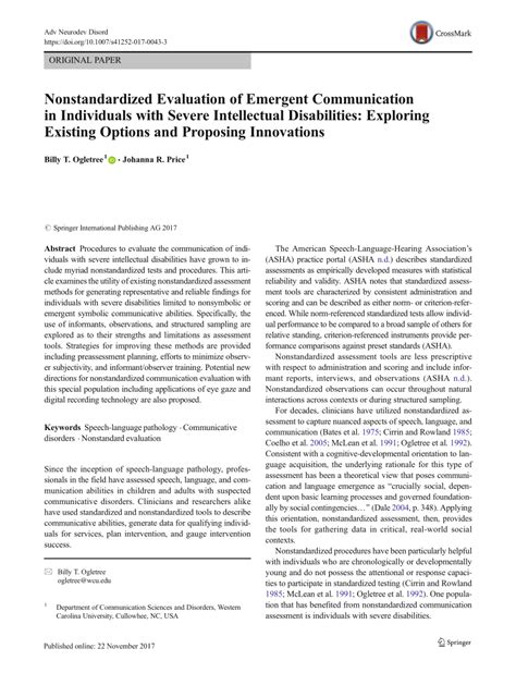 Pdf Nonstandardized Evaluation Of Emergent Communication In Individuals With Severe