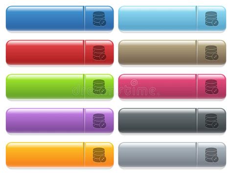 shrink database icons on color glossy rectangular menu button stock