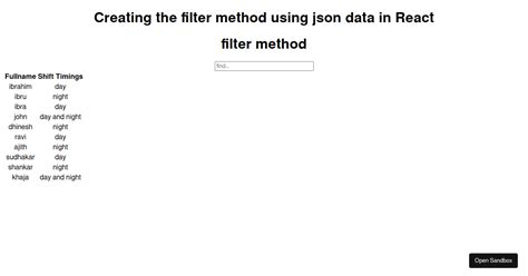 Searching The Json Data Using Filter Method Codesandbox