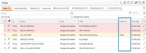 Task Order Number Field Added To Column Chooser In Task Grid Within TimeTrak Professional