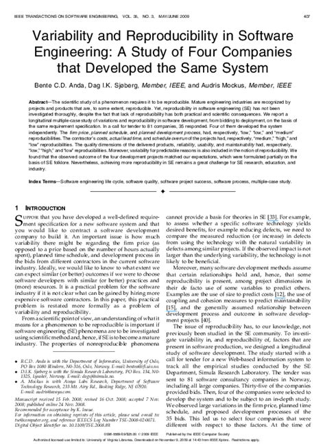 Pdf Variability And Reproducibility In Software Engineering A Study