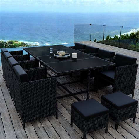 Munga 12 Places Ensemble Encastrable Salon Table De Jardin Résine Tressée Noir Noir Cn 10166nn