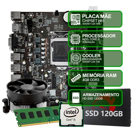 Kit Upgrade Intel Core I5 3ª Geração Com 4gb Ram Ssd 120gb E Placa Mãe H61