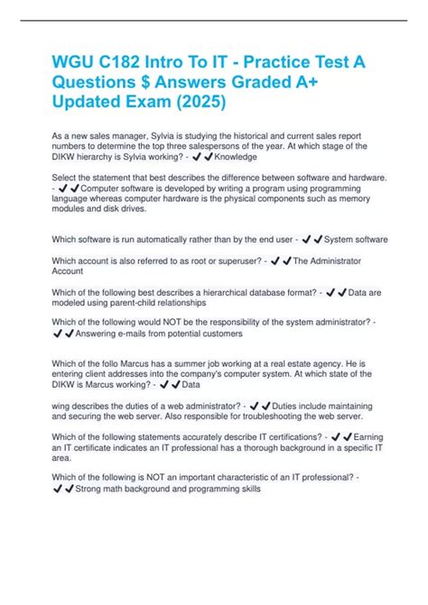Wgu C182 Intro To It Practice Test A Questions Answers Graded A Updated Exam 2025 Wgu