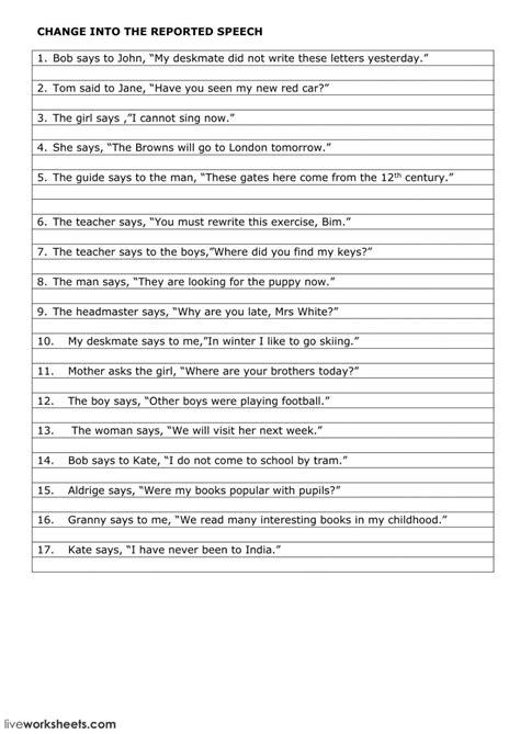 Reported Speech Exercises For Class Cbse With Answers Pdf Msadiamond