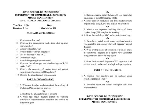 LIC Model EXAM QP Question Paper UDAYA SCHOOL OF ENGINEERING DEPARTMENT OF BIOMEDICAL Studocu