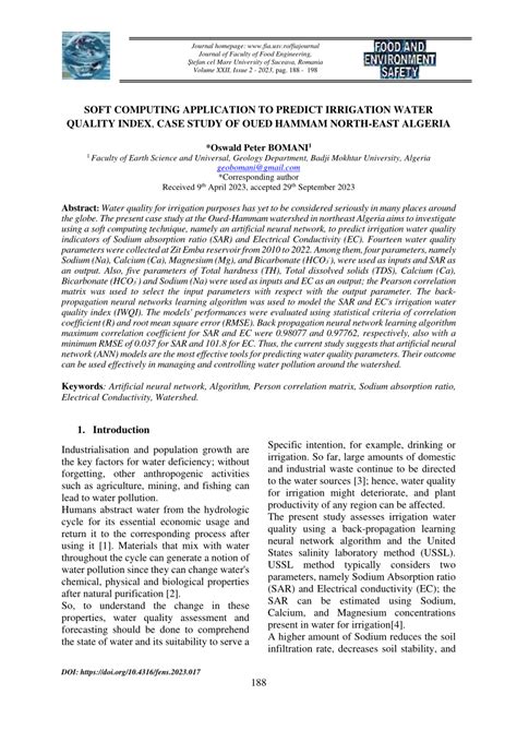 Pdf Soft Computing Application To Predict Irrigation Water Quality