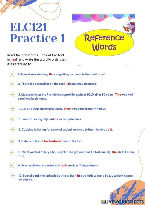 Reference Words Interactive Worksheet Words Interactive Texts