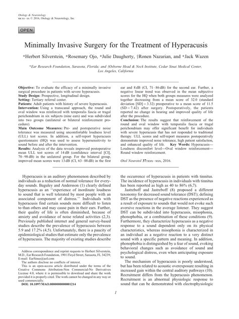 Pdf Minimally Invasive Surgery For The Treatment Of Hyperacusis