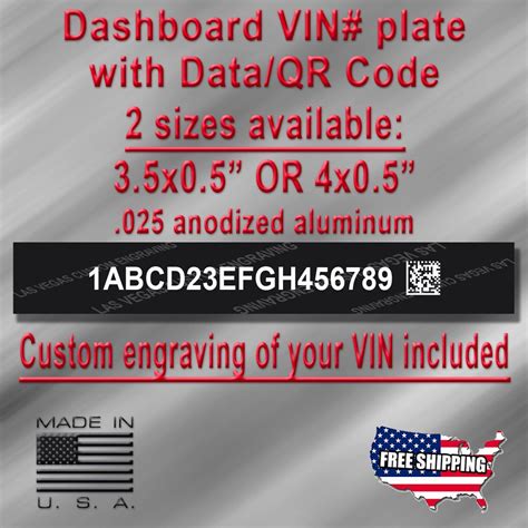 Dashboard Windshield Vin Plate With Data Qr Code Vehicle Identification Number Aluminum Id Tag