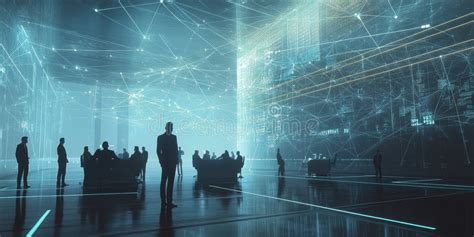 Futuristic Data Space Gathering Of Business Professionals Amidst Network Infrastructure Stock