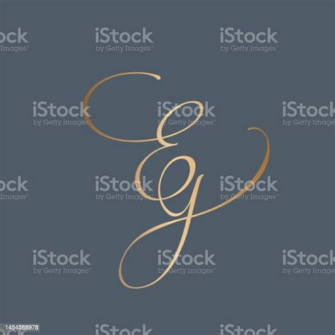 Eg 모노그램 로고 문자 E 문자 G 장식 서명 문자 붓글씨 알파벳 이니셜 메탈릭 골드 색상 모노그램에 대한 스톡 벡터 아트 및