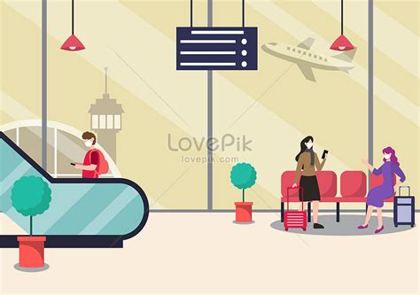 공항 인테리어 터미널 플랫 벡터 일러스트 무료 다운로드 Lovepik