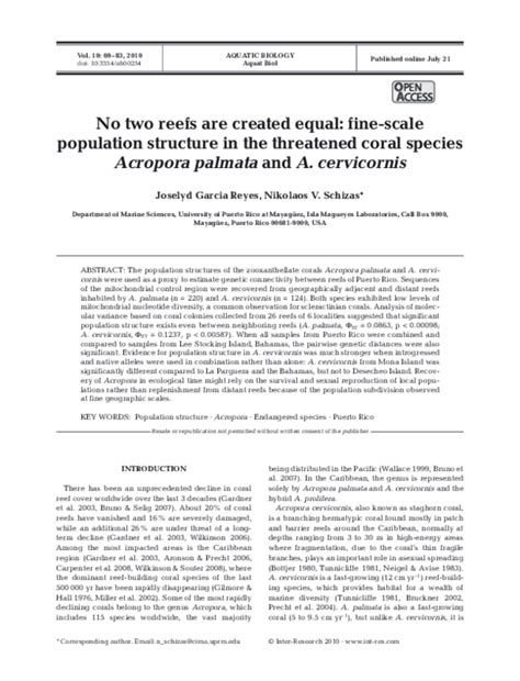 Pdf No Two Reefs Are Created Equal Fine Scale Population Structure