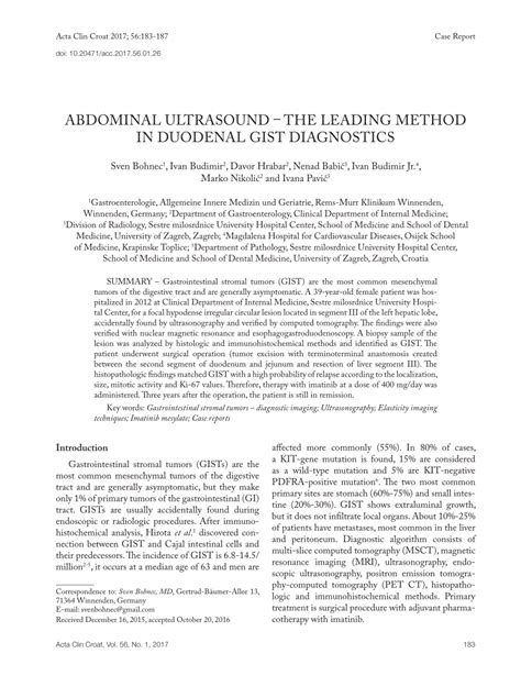 Pdf Abdominal Ultrasound The Leading Method In Duodenal Gist