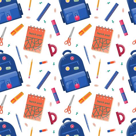 Seamless Pattern Of Backpack With Different Stationery Back To School And Education Concept
