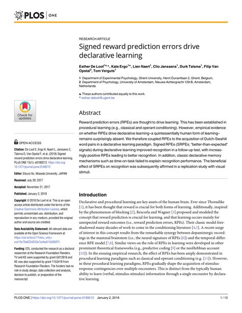 Pdf Signed Reward Prediction Errors Drive Declarative Learning