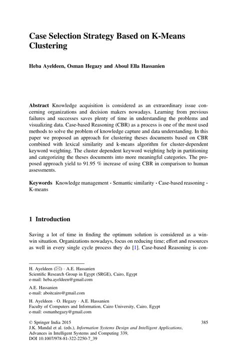 pdf case selection strategy based on k means clustering