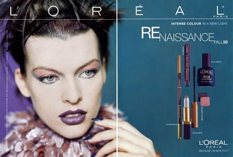 1998 Loreal Milla Jovovich Renaissance Makeup 2 Page Magazine Ad
