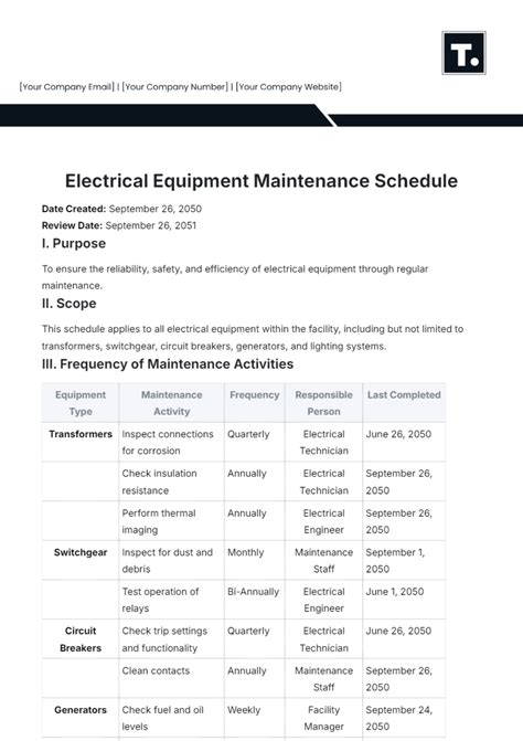 Free Electrical Equipment Maintenance Schedule Template To Edit Online