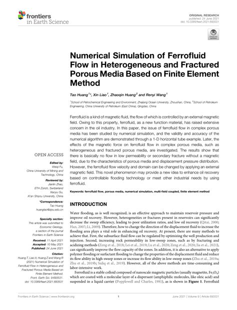 Pdf Numerical Simulation Of Ferrofluid Flow In Heterogeneous And Fractured Porous Media Based