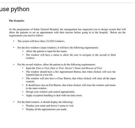 solved use python the scenario as the programmer of sohar