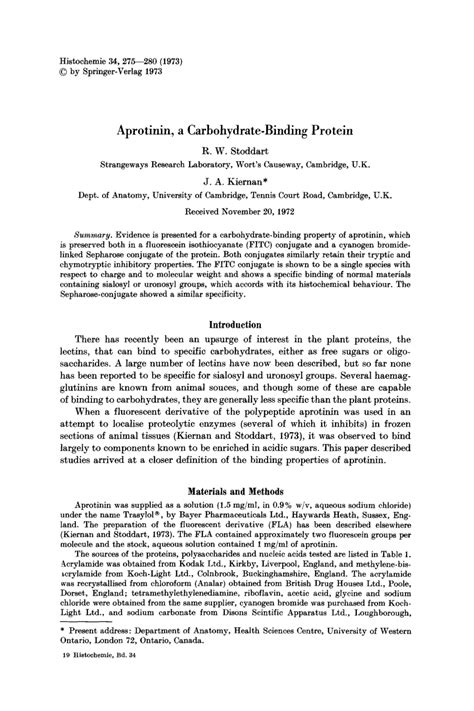 Pdf Aprotinin A Carbohydrate Binding Protein