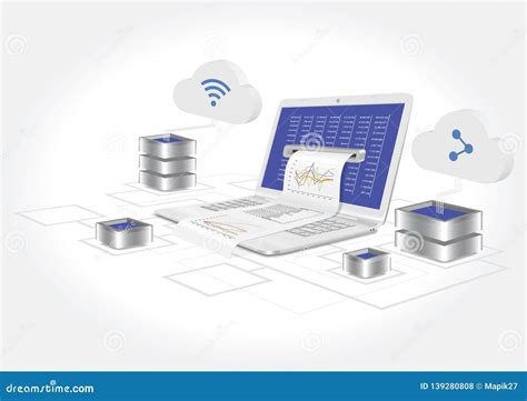 A Laptop With A Graph And Statistics Analysis Stock Vector Illustration Of Network Laptop