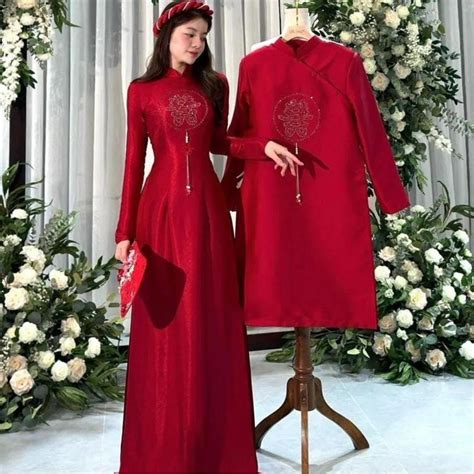 Wedding Ao Dai Red Bridal Ao Dai With Beads And Letters Hot Bride And