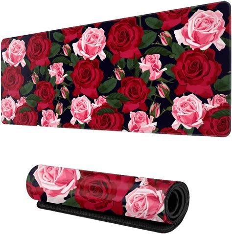 Extended Long Cute Large Mouse Pad Vintage Roses Floral Gaming Mousepad Laptop Pad