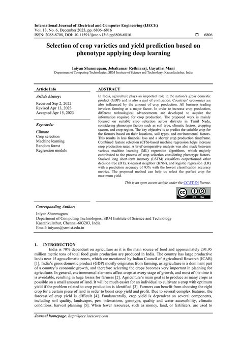 Selection of crop varieties and yield prediction based on phenotype applying deep learning | PDF