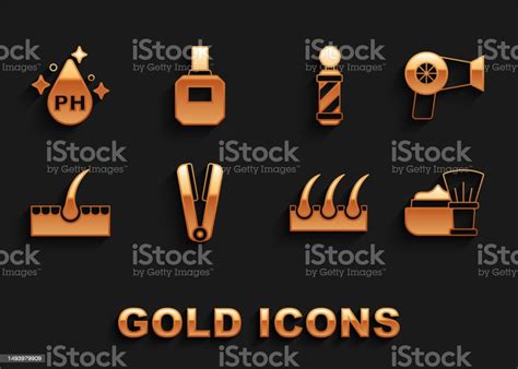 헤어 드라이어 거품이있는 면도 브러시 인간 모낭 클래식 이발소 폴 오일 케어 트리트먼트 및 애프터 셰이브 아이콘을위한 컬링 아이언을 설정하십시오 벡터 건강 진단에 대한 스톡