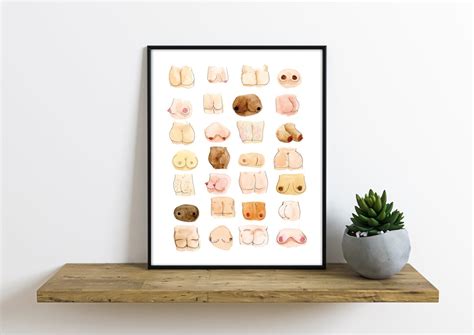 Boobs And Butts Bathroom Art Giclee Art Print Of Watercolor And Ink