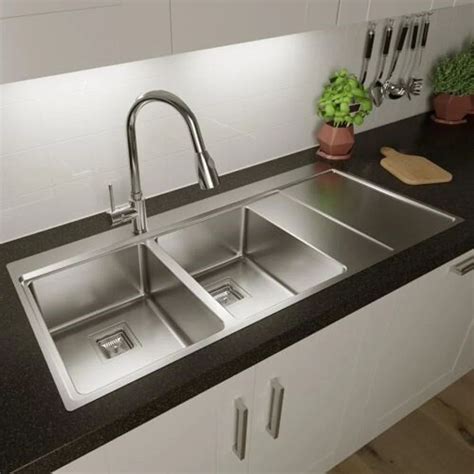Double Bowl Drain Board Stainless Steel Kitchen Sink At ₹ 15500 Piece
