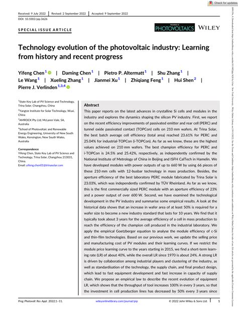 Pdf Technology Evolution Of The Photovoltaic Industry Learning From