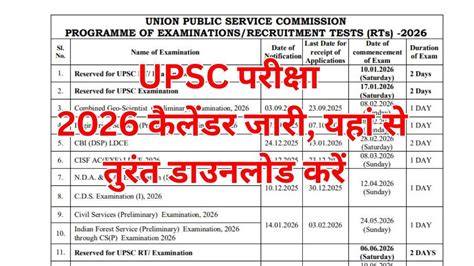 Upsc Exam Calendar यूपीएससी वार्षिक परीक्षा कैलेंडर जारी यहां से तुरंत डाउनलोड करें