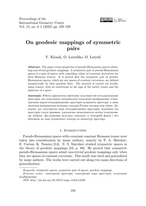 Pdf On Geodesic Mappings Of Symmetric Pairs