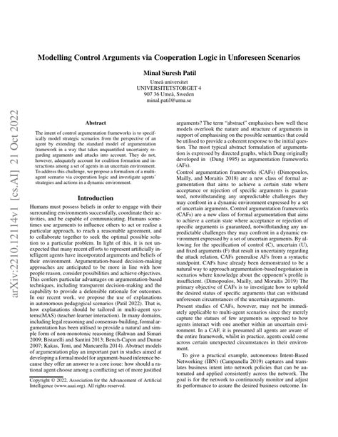 pdf modelling control arguments via cooperation logic in unforeseen