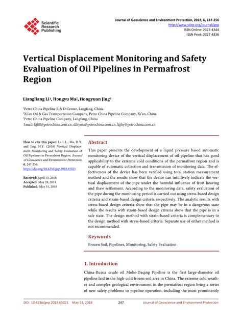 Pdf Vertical Displacement Monitoring And Safety Evaluation Of Oil Pipelines In Permafrost Region