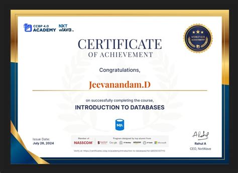 Completed Introduction To Databases Course Jeeva Nandam Posted On