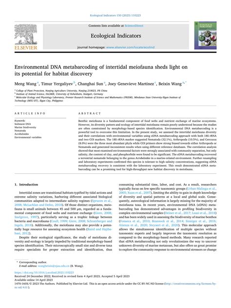 Pdf Environmental Dna Metabarcoding Of Intertidal Meiofauna Sheds