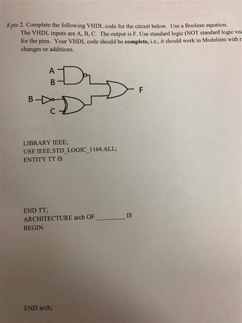 Solved Pts Complete The Following VHDL Code For The Chegg