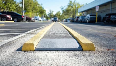 Yellow Curb Ramp In Parking Lot Premium Ai Generated Image