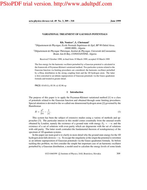Pdf Variational Treatment Of Gaussian Potentials