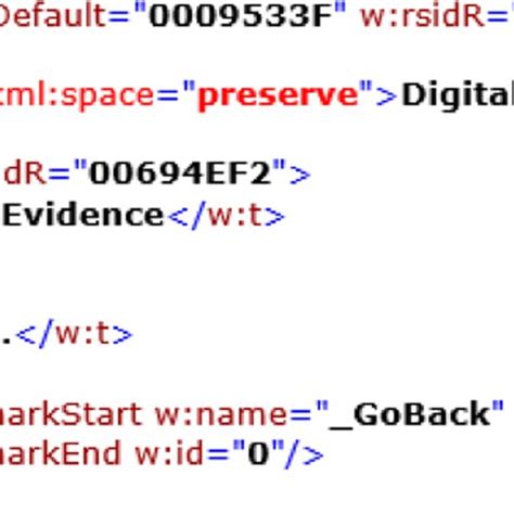 Partial Code From Document Xml File Following An Edit Download Scientific Diagram