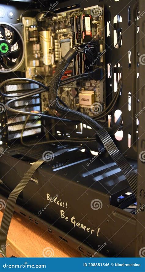 Motherboard Mini Itx With Pc Hardware And Connected Cables Stock Photo Cartoondealer Com