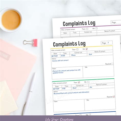 Printable Complaints Log Complaints Template Set Track Complaint